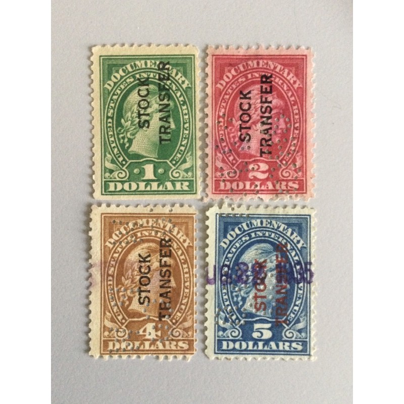 1917 USA $1,$2,$4,$5 Documentary Stamps Overprinted Stock Transfer ...