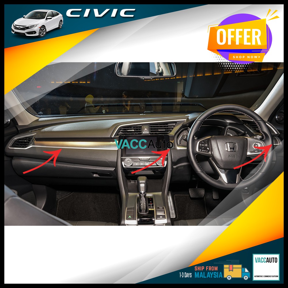 Honda Civic FC 10th Dashboard Carbon Fiber Panel Trim Dashboard Strip ...