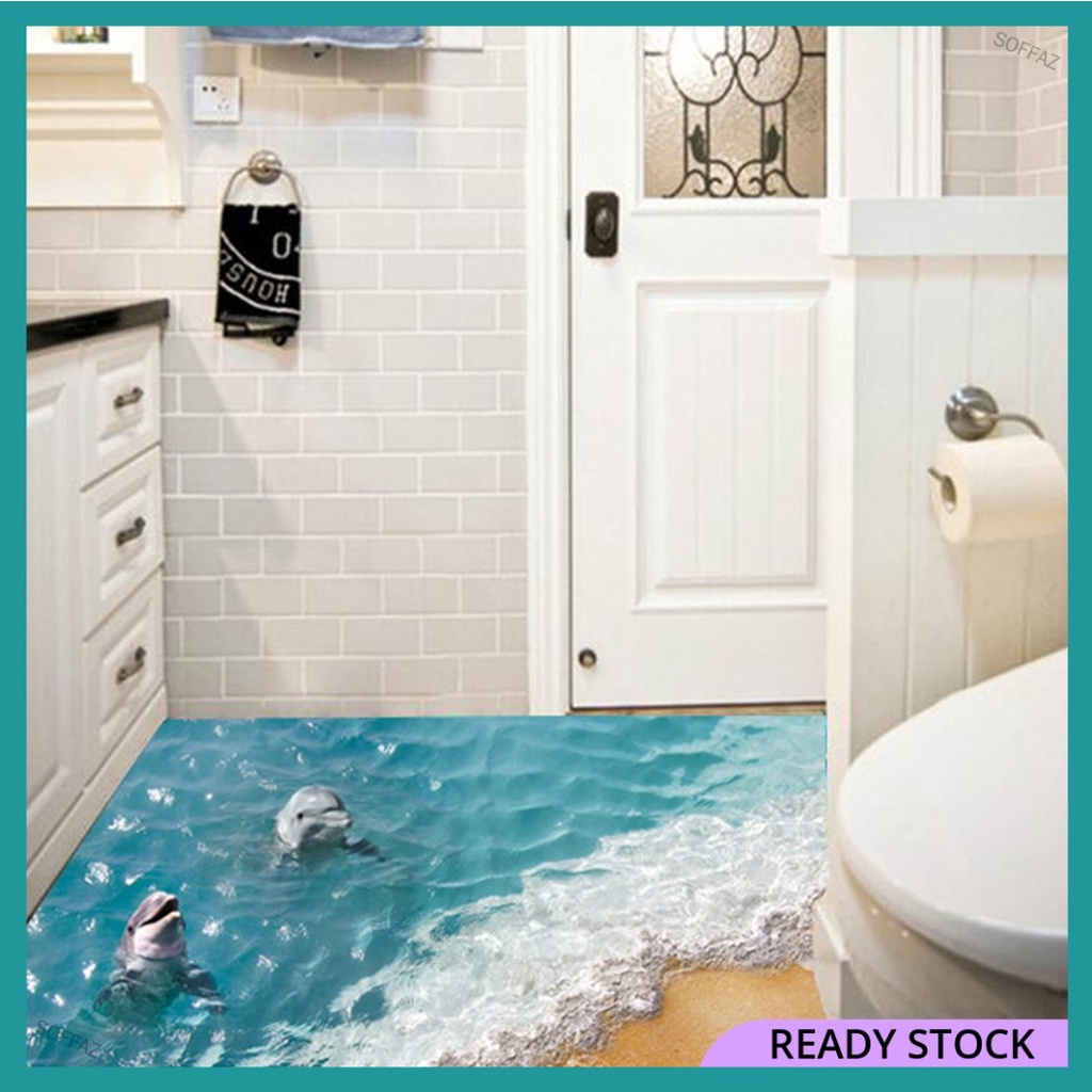 3D Blue Sea Floor Sticker Beach Wall Sticker Waterproof Removable Mural ...