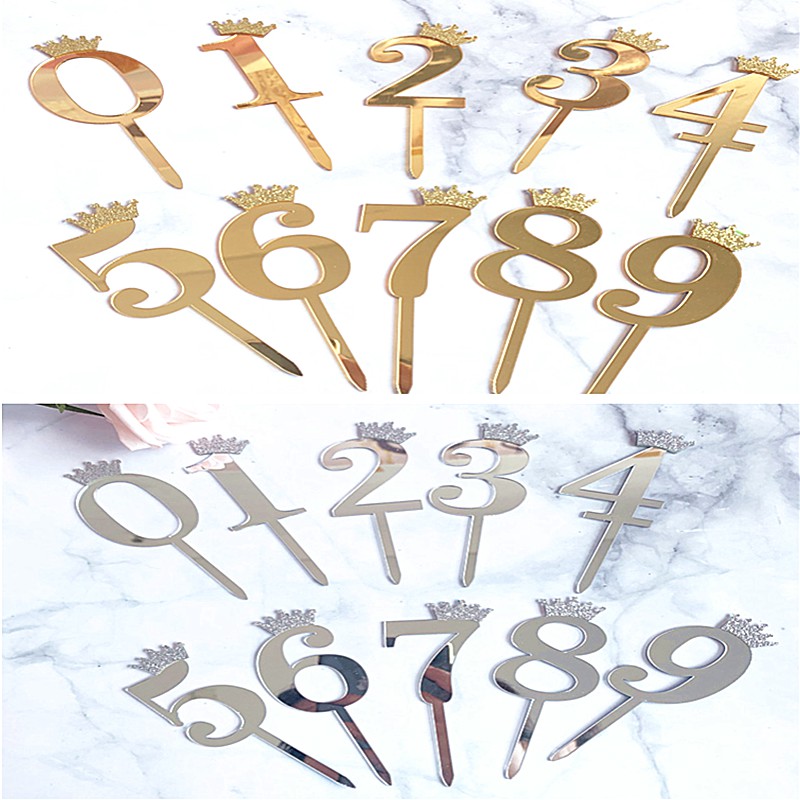 Number (0123456789) Acrylic Crown Cupcake Topper Wedding Anniversary ...