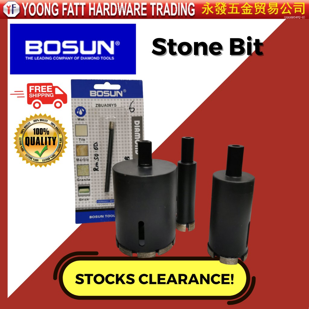 [CLEAR STOCK] BOSUN WET Diamond Stone Bit [6mm to 60mm] x [70mm] 石砖钻咀 ...