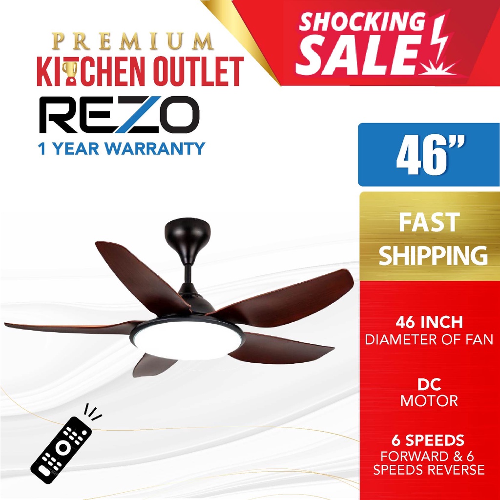 Rezo 46" 5 Blades 12 Speed Venzo Led Matte Black/Dark Wood Dc Motor ...