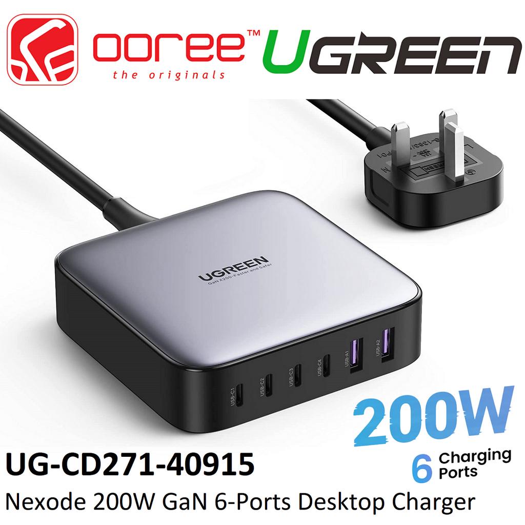 UGREEN CD271 NEXODE 200W GAN USB-C + USB-A 6 PORTS UK PLUG DESKTOP FAST ...