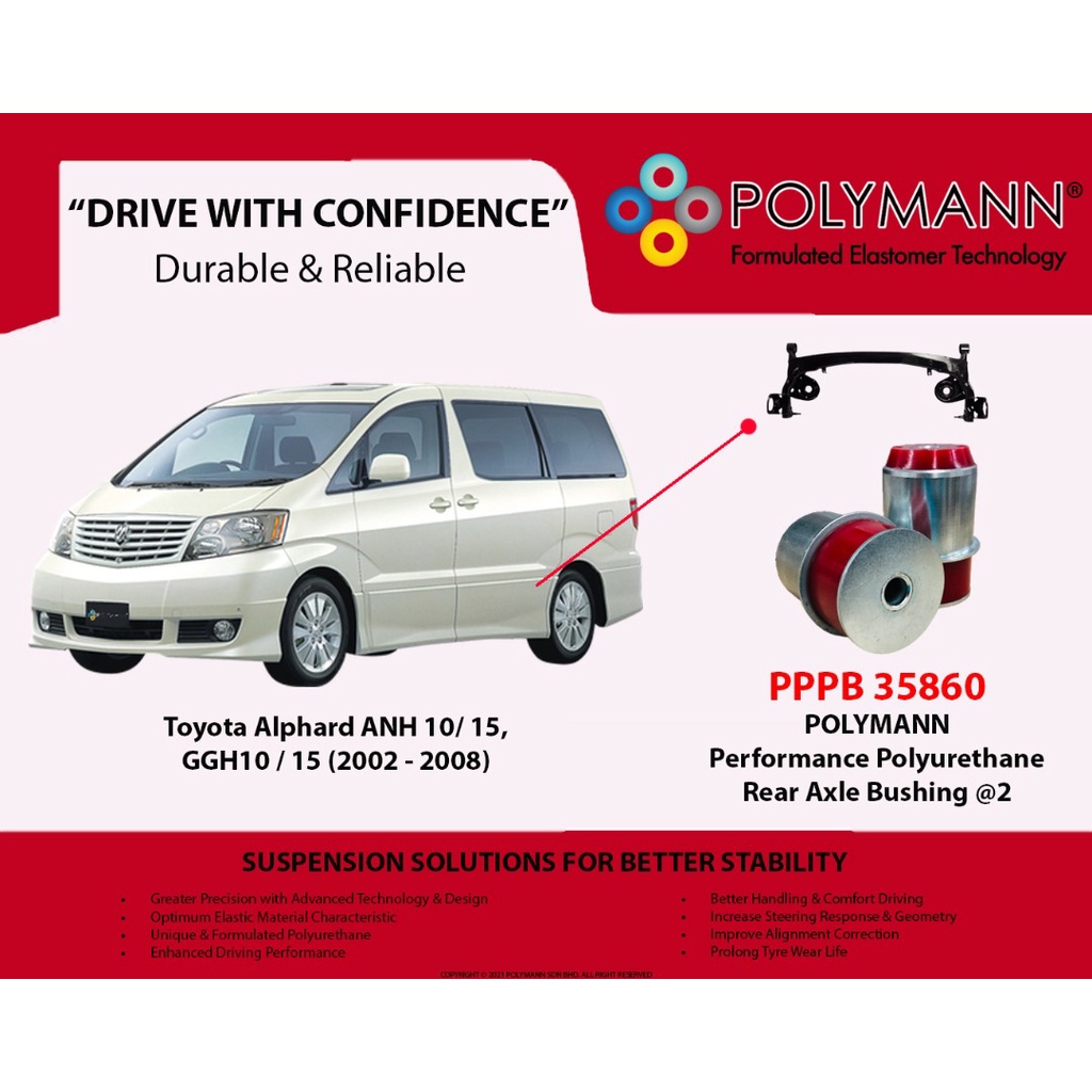 Polymann Toyota Alphard ANH10 (2002-2008) REAR Axle Polyurethane ...