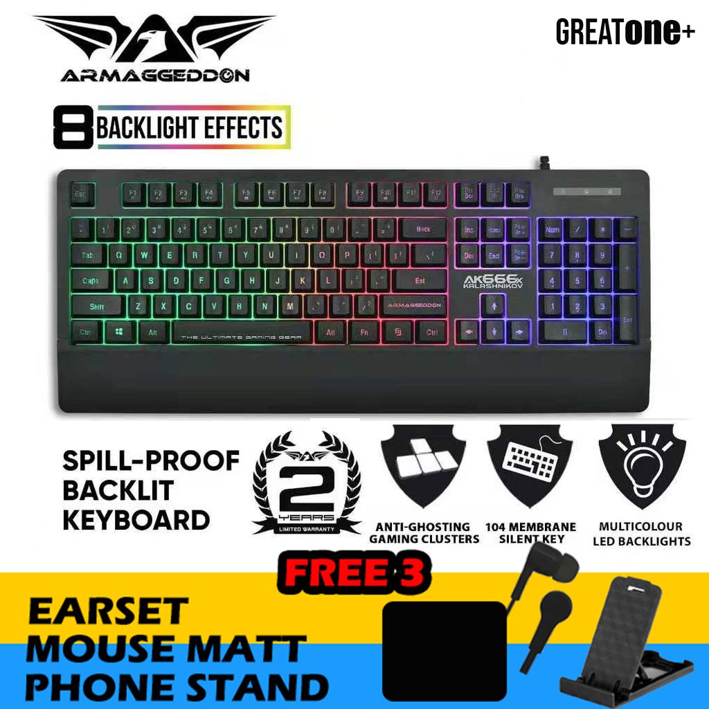 Armaggeddon AK666x Kalashnikov Spill Proof Backlit Membrane Gaming ...