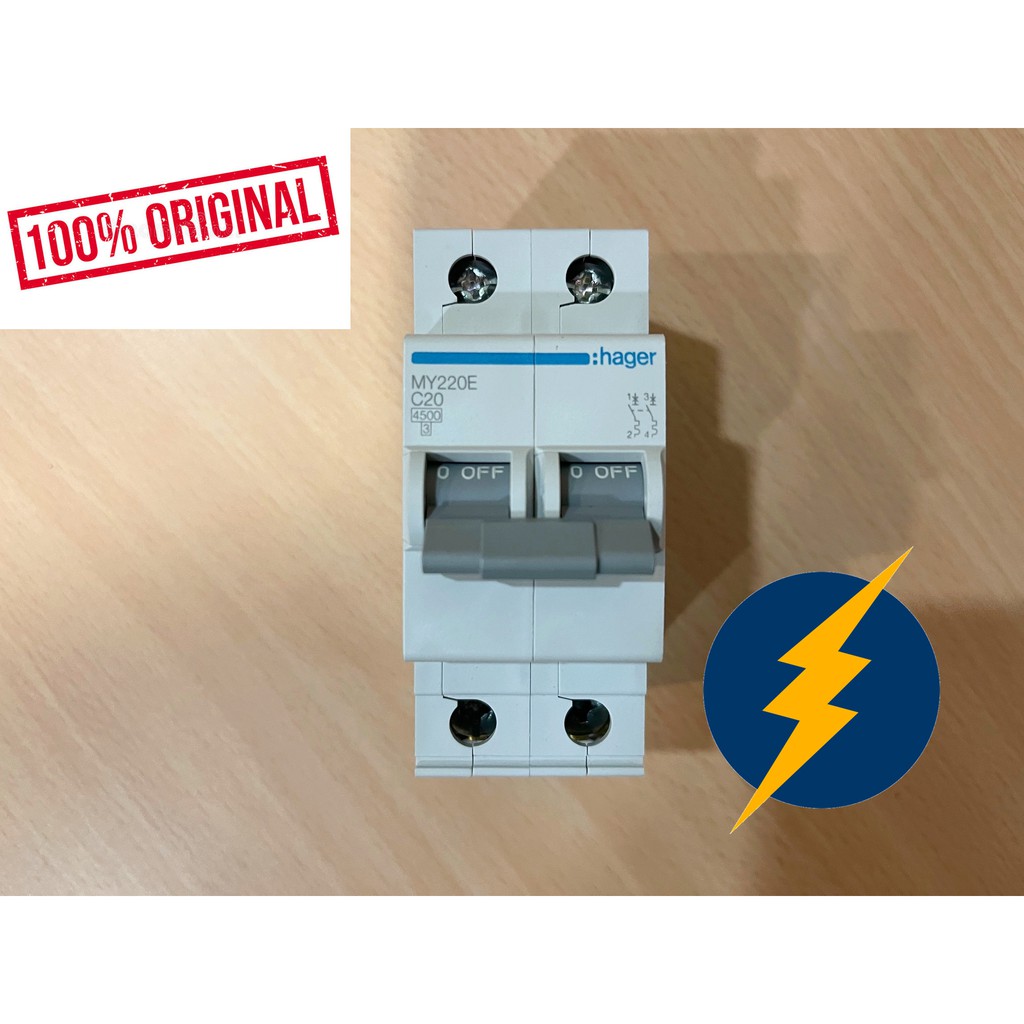 Hager MCB 2 POLE 4.5kA 6A / 10A / 16A / 20A / 32A / 40A / 63A MY206E MY210E MY216E MY220E MY232E ...