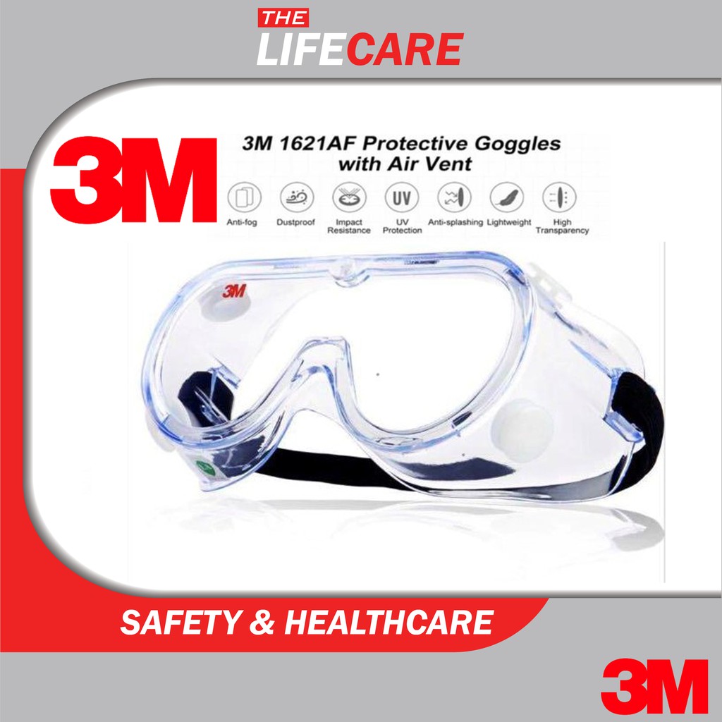 Genuine 3M 1621AF Safety Goggle Anti Fog (Clear/ Transparent)with 3M ...