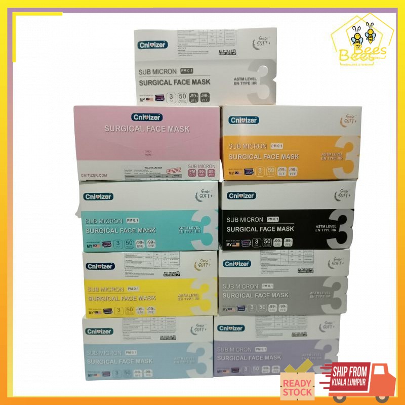 Cnitizer Surgical Face Mask Sub Micron PM0.1 BFE99% PFE99% Earloop ...