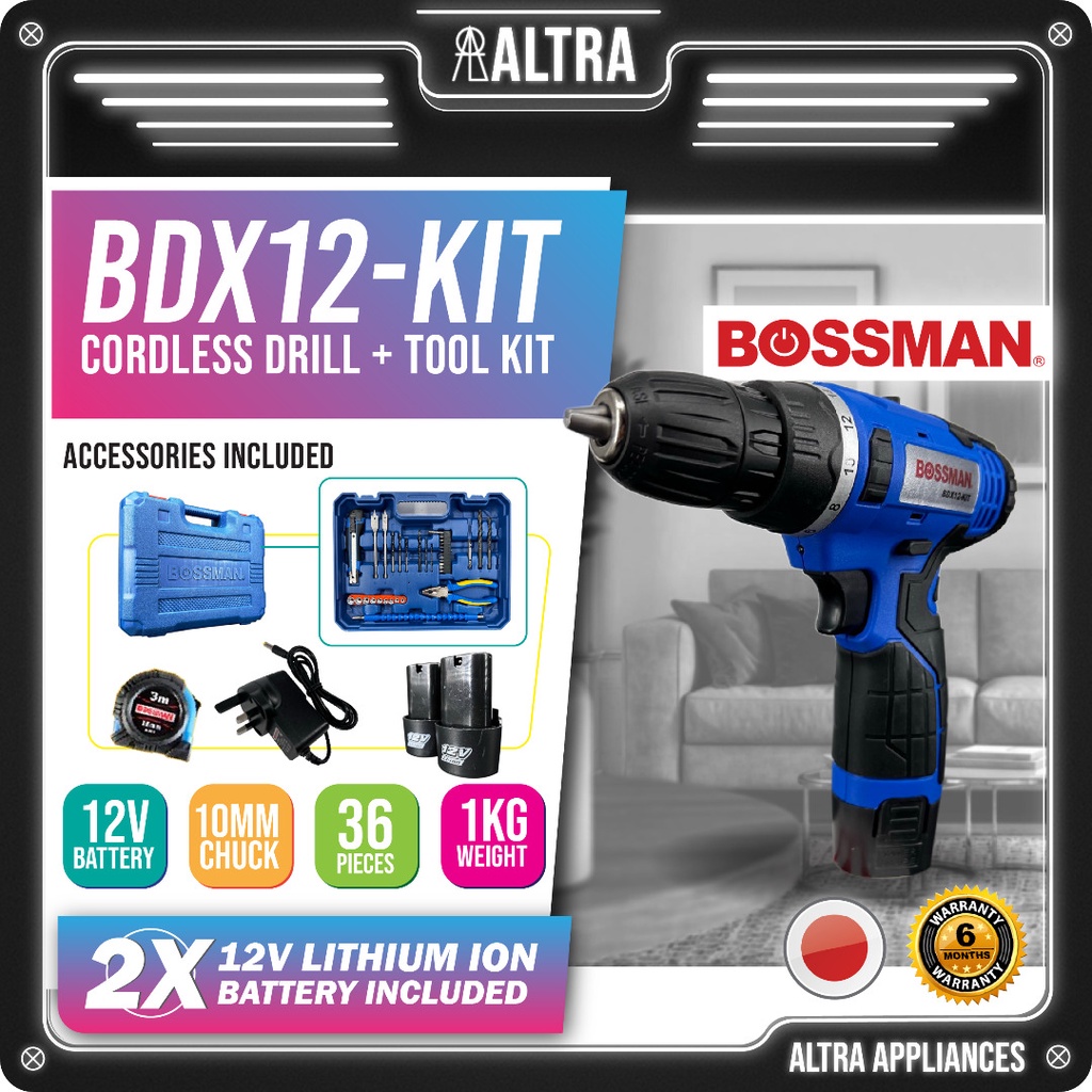 BOSSMAN BDX12-KIT 12V Lithium-ion Cordless Drill / Cordless Screwdriver ...
