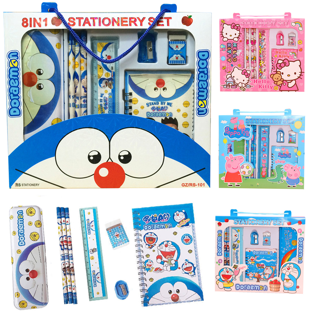 8Pcs/set Doraemon Cartoon Theme Stationary Set Pencil Sharpener Eraser ...