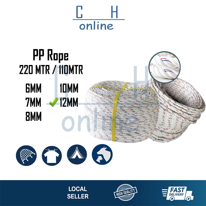 12mm PP Rope [220mtr/110mtr] /Tali PP Nylon Putih /Nylon Rope / Tali ...