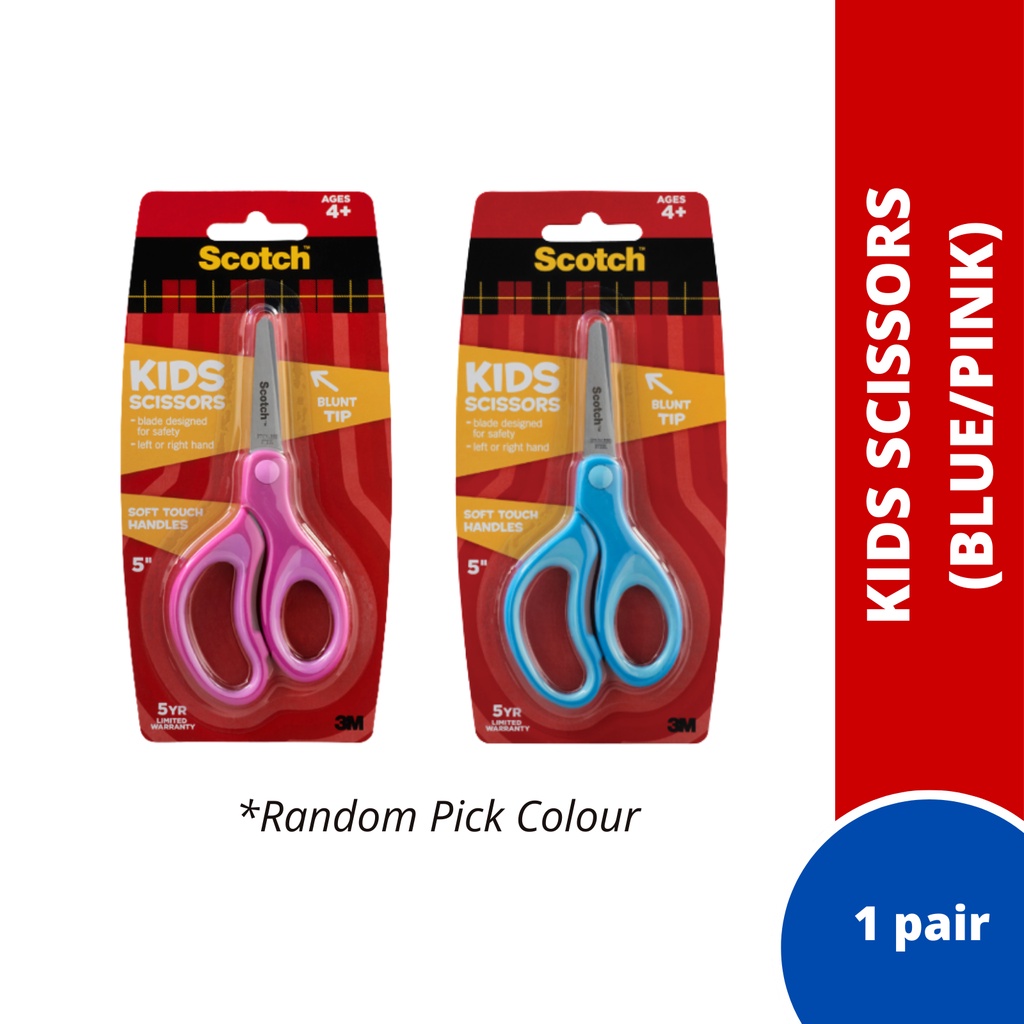 3M Scotch 5" Kid Scissors with Soft Handle (Blue/Pink) (1 Pair ...