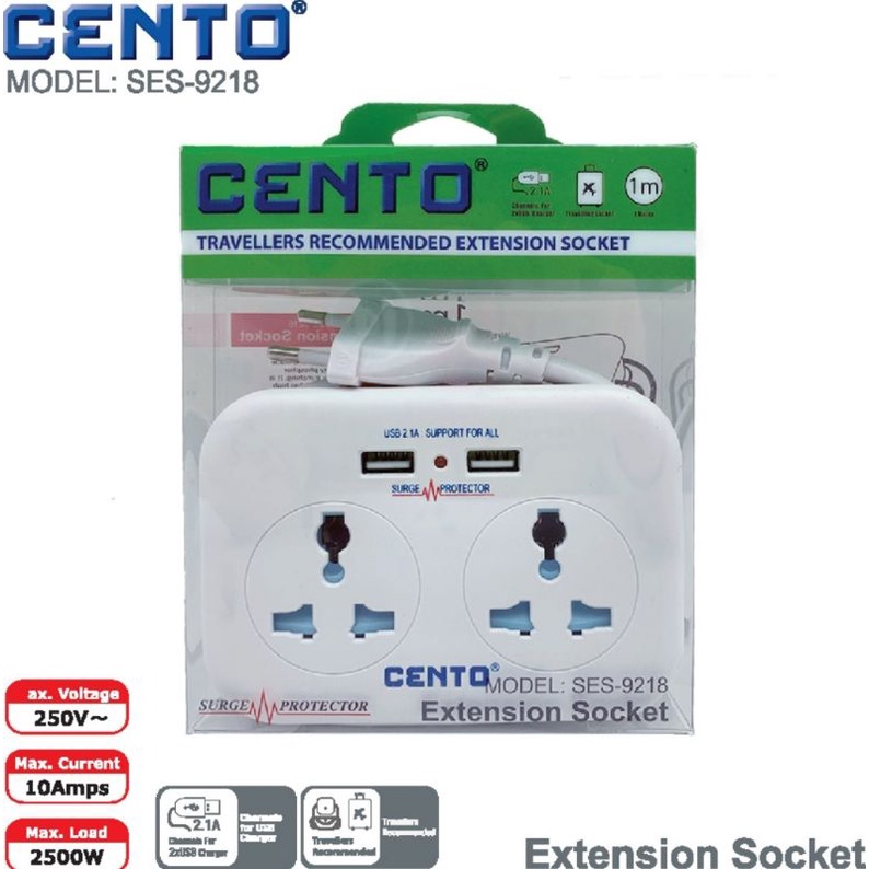 🛒CENTO TRAVELER EXTENSION SOCKET 1 METER WITH DUAL USB PORT CT-SES9218 ...