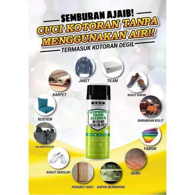 FREE SHIPPING 2 x Multi-Purpose Foam Cleaner 650ml With Head Brush (No Water Needed) | Shopee ...