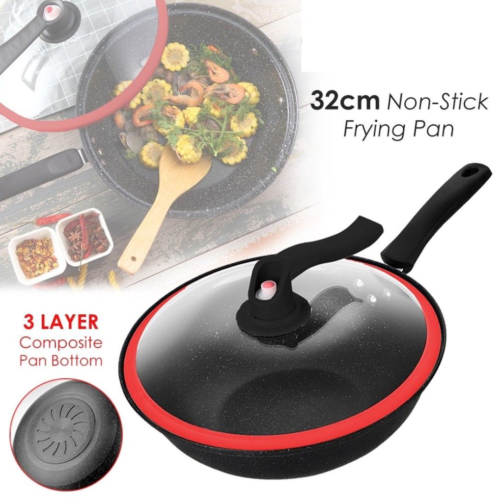 💥NEW💥 Non-Stick Stone Coating Pan Frying Pan Flat Bottom Cookware With ...