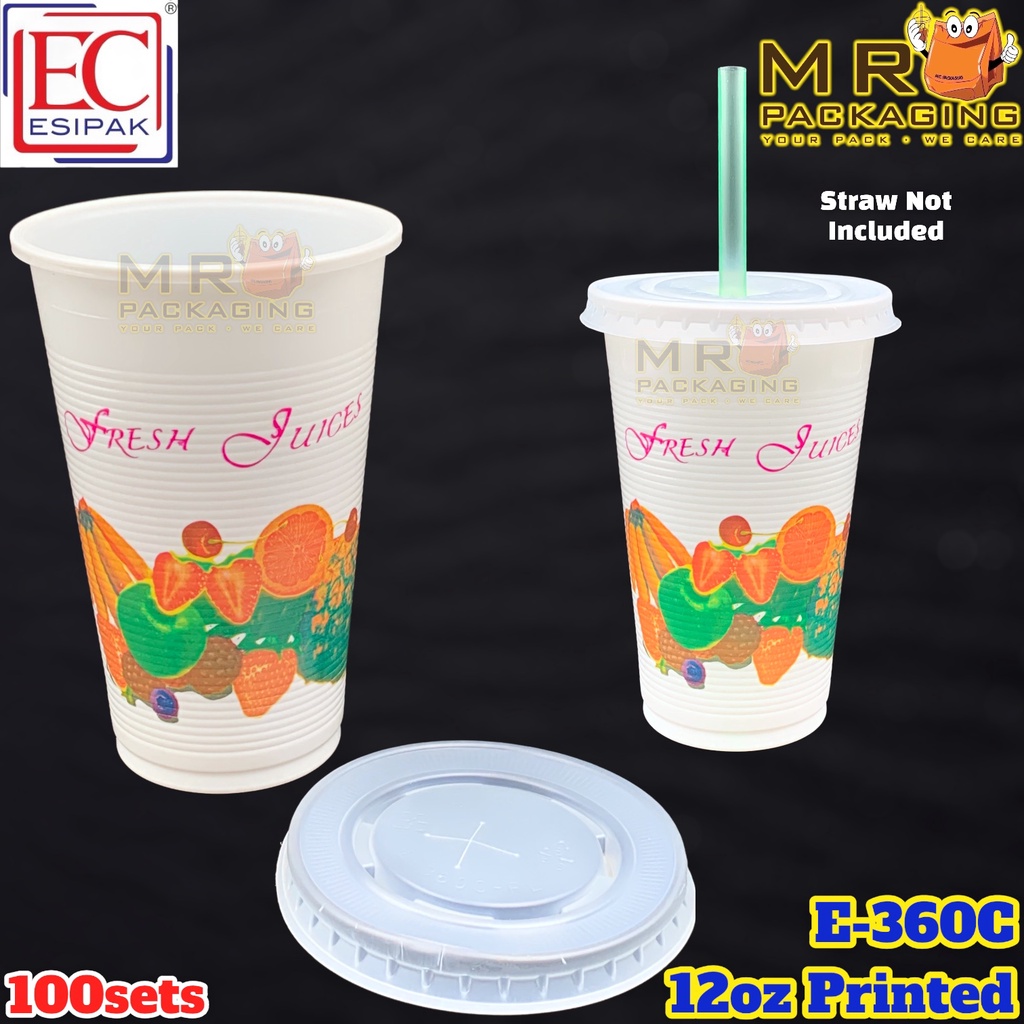 12oz PP Cup with Flat Lid Clear Printed [ 100sets ] EC E360C 360ml ...