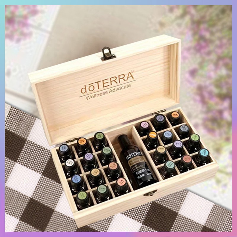 Portable 25 Slots Wooden doterra Essential Oil Box Solid Wood Case ...