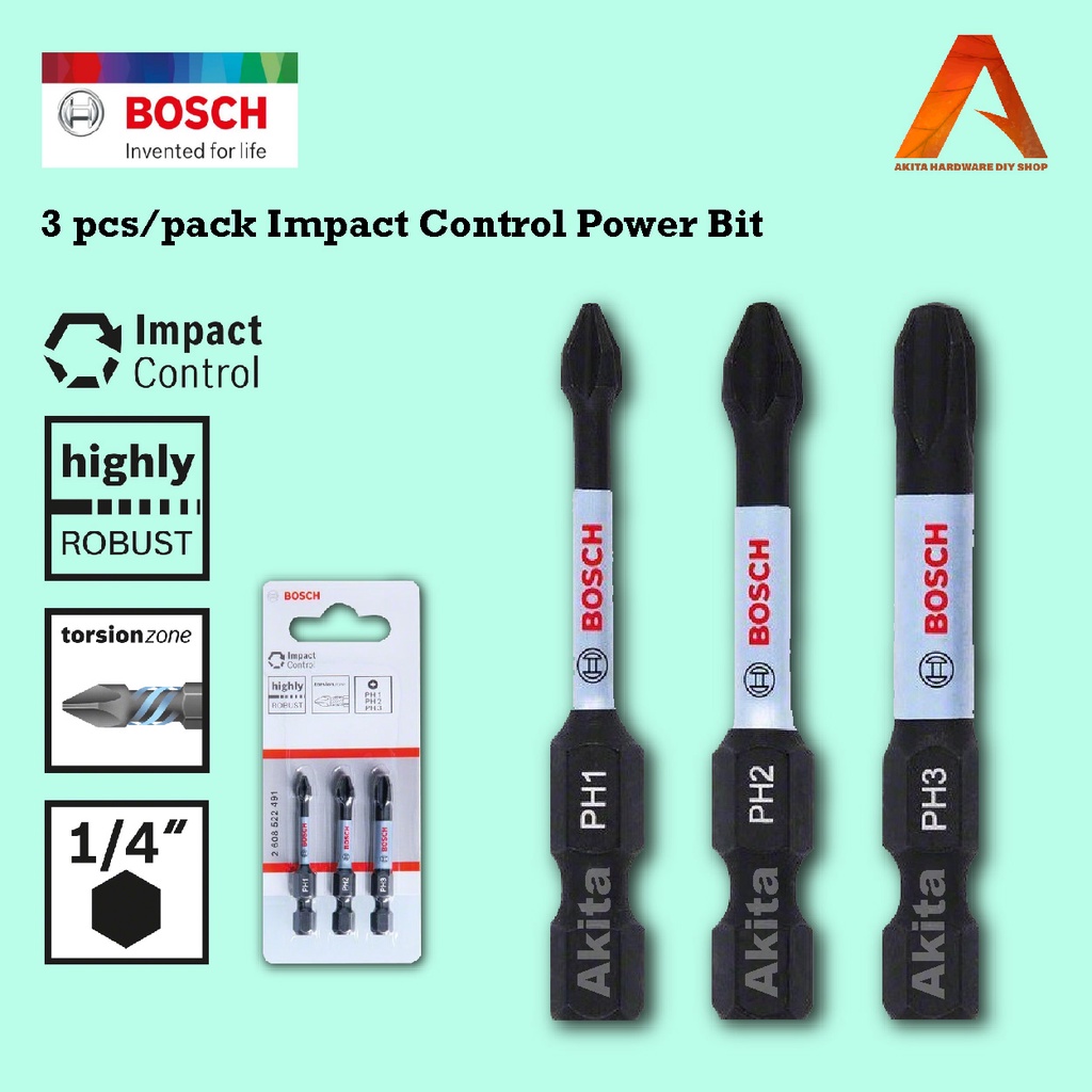 Bosch 1 Set PH1 PH2 PH3 Impact Control Power Bit Set / Hex Impact ...