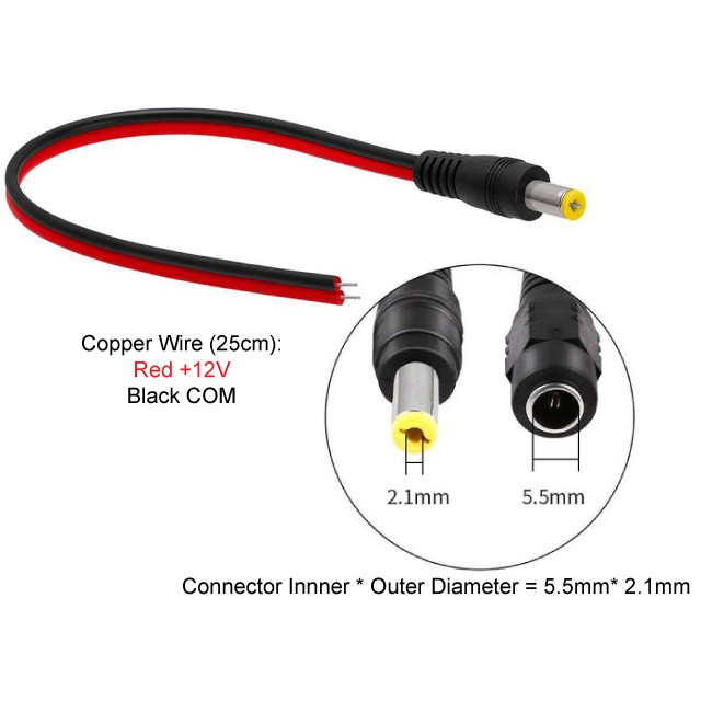 Power Jack DC Connector Red Black Cable 5.5*2.1mm Male Plug DC ...