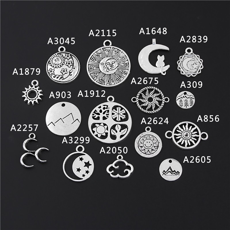 10pc Antique Sliver Round Night View Charms Sun Star Moon Cloud Nature ...