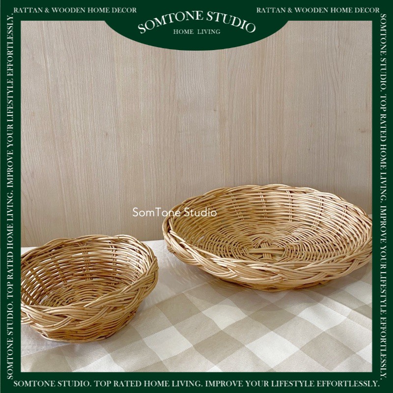 Round Rattan Basket Tea Serving Tray Bakul Dulang Hidangan Rotan Bulat ...