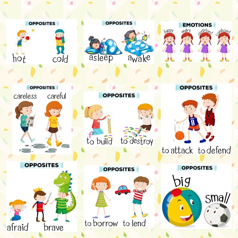 Printable 107 Antonyms Flash Cards Kid English Cards | Shopee Malaysia