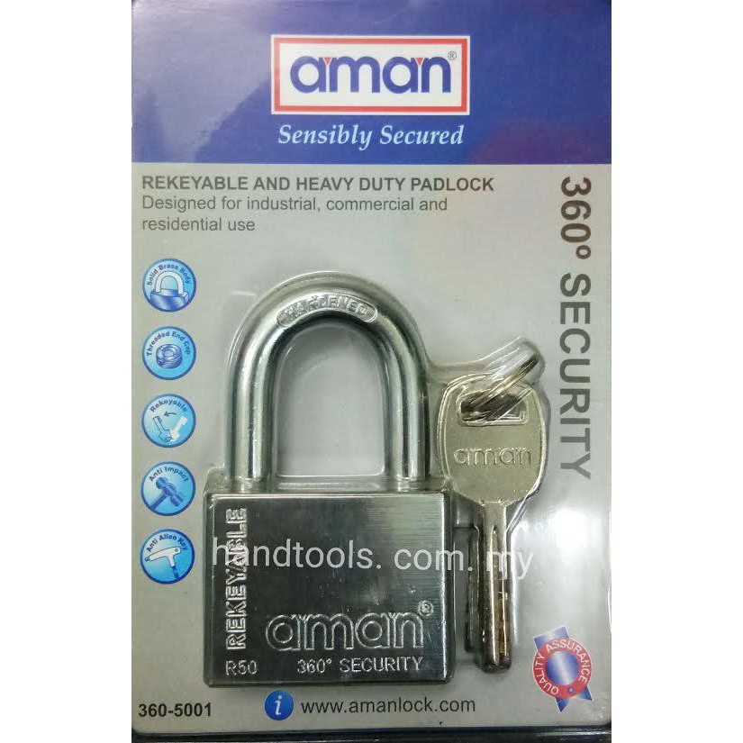 AMAN 360-5001 360º SECURITY 50mm REKEYABLE AND HEAVY DUTY PADLOCK ...