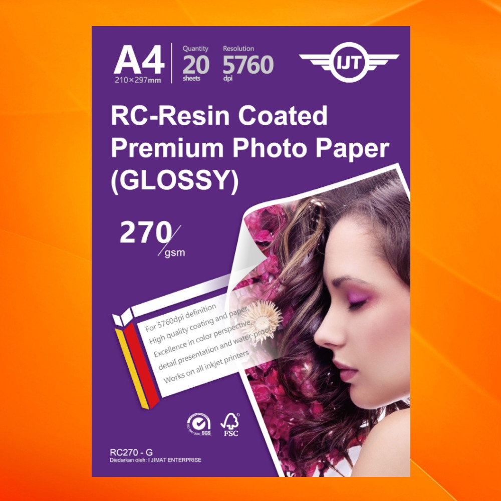 IJT RC270-G Resin Coated High Premium Quality RC Photo Paper A4 Size 270g 270gsm 20's 20sheets ...