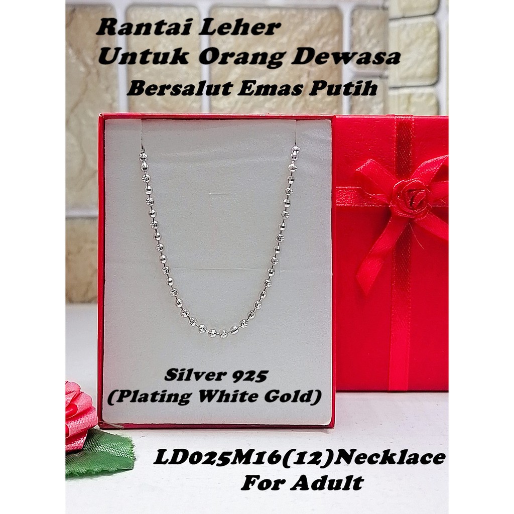 Genuine SILVER 925 Necklace Plated White Gold (Rantai Leher Untuk Orang ...