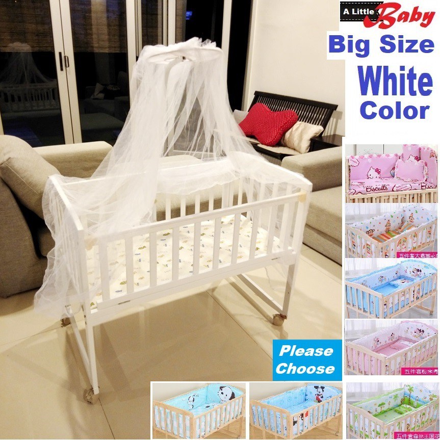White Colour Big size Baby Cot Baby Swing Bed 2 in 1 cradle bed, Katil ...