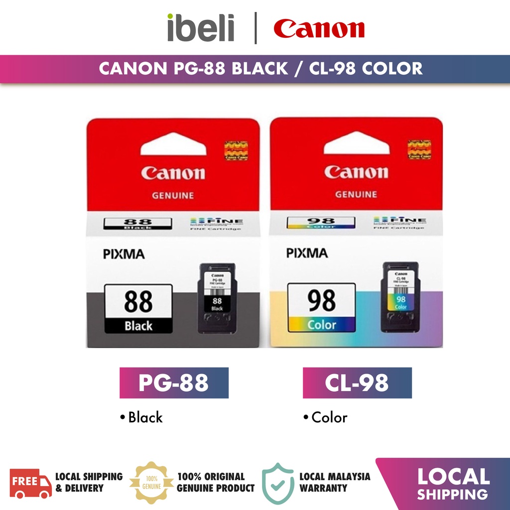 ORIGINAL CANON PG88 PG-88 (21ML,BLACK), CL98 CL-98 (15ML,COLOUR) INK ...