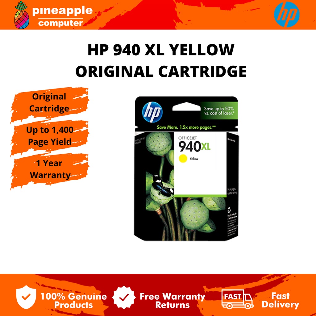 HP 940XL High Yield Yellow Original Ink Cartridge (C4909AA) | Shopee ...