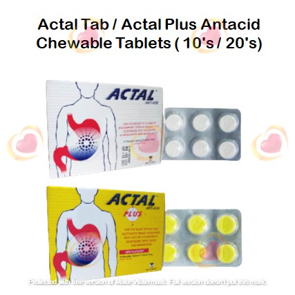 Actal Tab / Actal Plus Antacid Chewable Tablets ( 10's / 20's) | Shopee ...