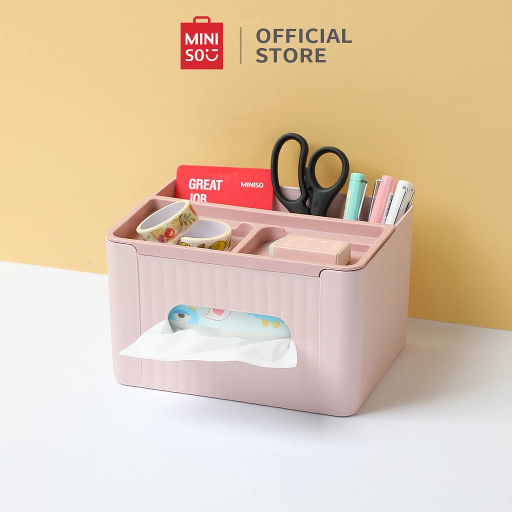 MINISO Multifunctional tissue Box Storage Box Stationery Storage Make ...