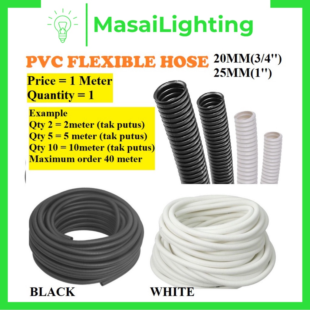 （1 Meter）Flexible Pvc Wiring Flexible Hose conduit corrugated flexible pipe 20mm/ 25mm black ...