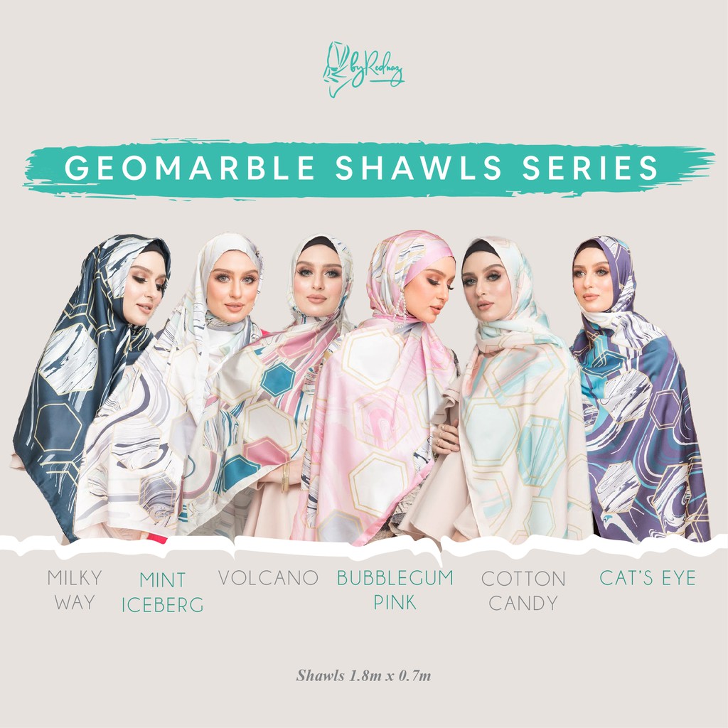 GEOMARBLE PRINTED SHAWLS / SHAWL PRINTED EKSKLUSIF / SATIN CREPE SHAWL ...
