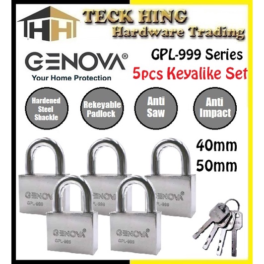 ARMOR Genova 5pcs Keyalike Secure Padlock Hardener Steel Shackle / Anti ...