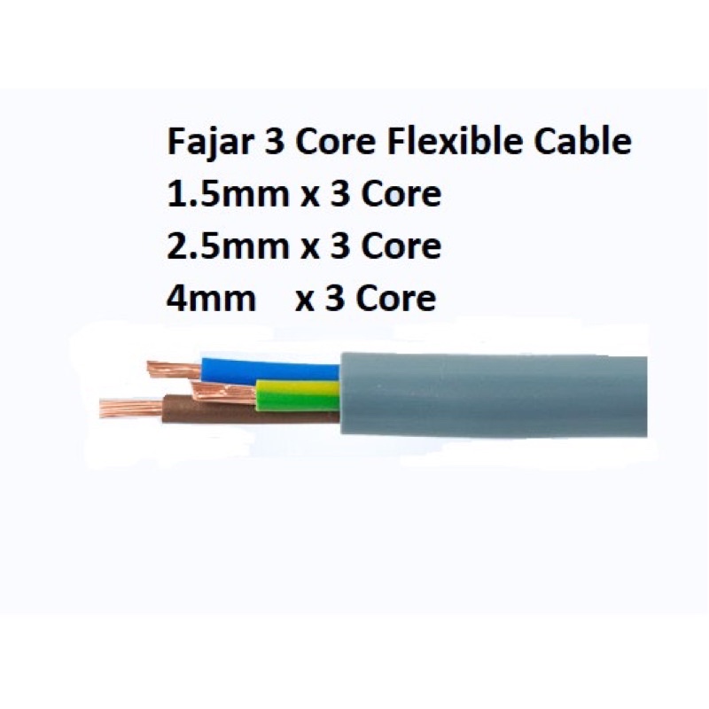 (1METER)Fajar 1.0MM/1.5MM/2.5MM/4MM 3Core Flexible Cable (100% Pure ...