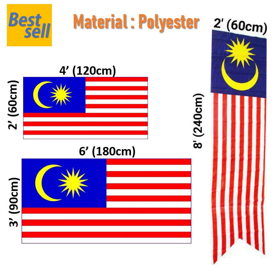 Bendera Malaysia Jalur Gemilang Malaysia Flag Polyester 2'x4' (60cm x ...