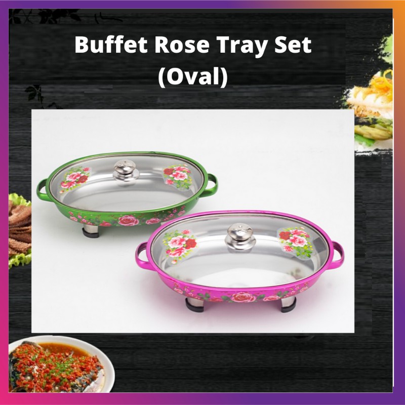OVAL BUFFET FOOD TRAY SET BUNGA ROSE / BEKAS TRAY LAUK PAUK MAJLIS ...