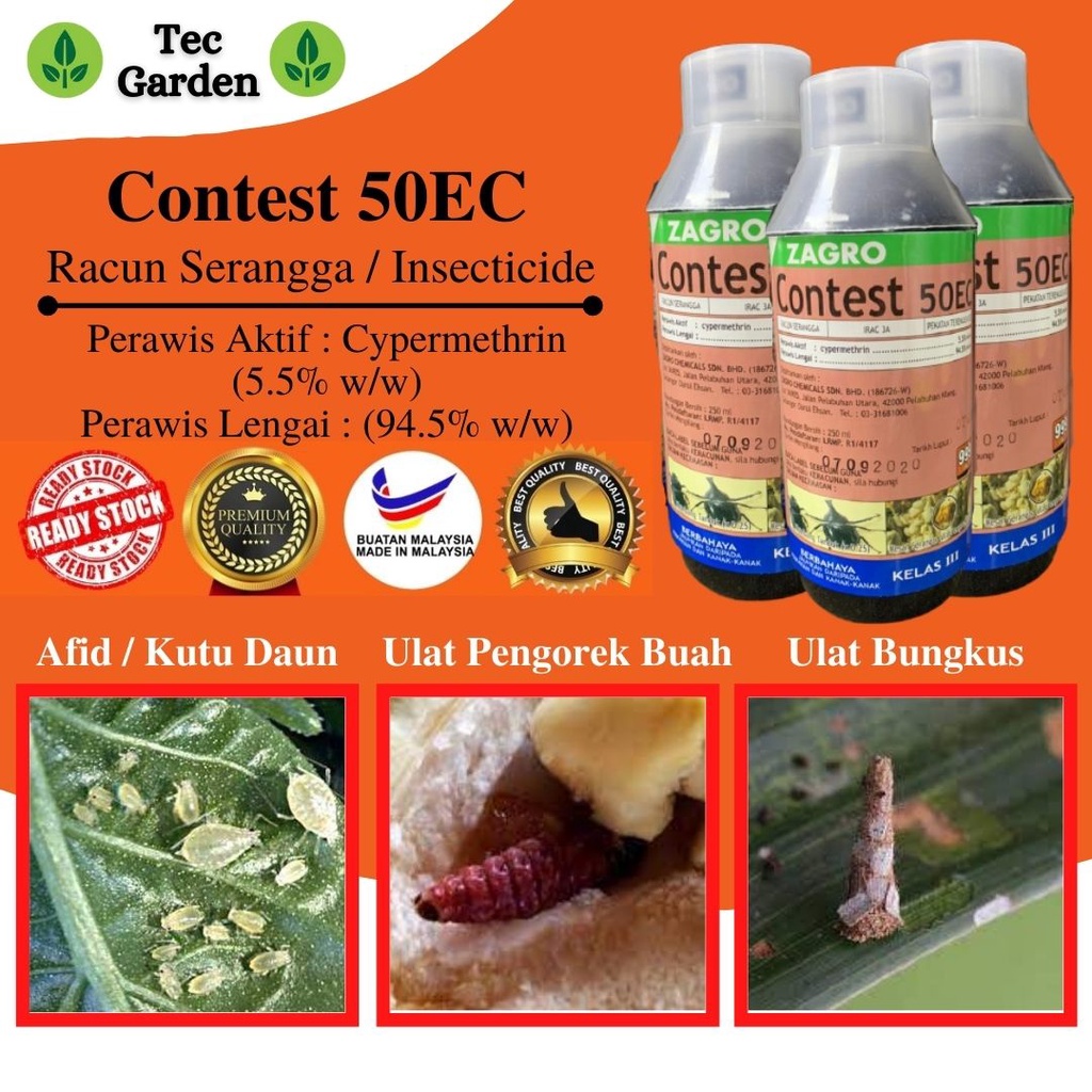 250ML Contest 50EC Cypermethrin 5.5% Zagro Racun Ulat Serangga ...