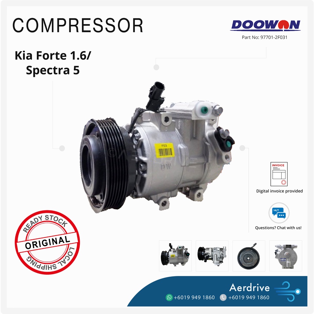 ORIGINAL DOOWON KIA FORTE 1.6 (OLD MODEL) /SPECTRA 5 6PK COMPRESSOR ...