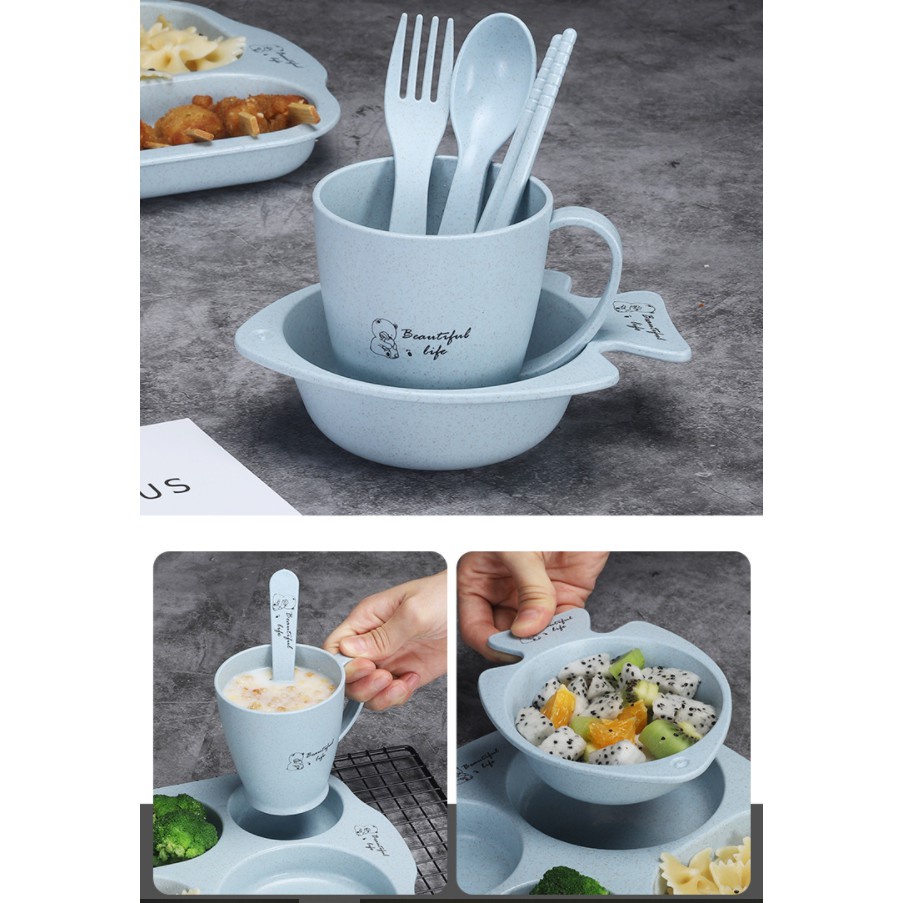Wheat Straw 6in1 Kids Baby Children Meal Set Feeding Set Tableware ...