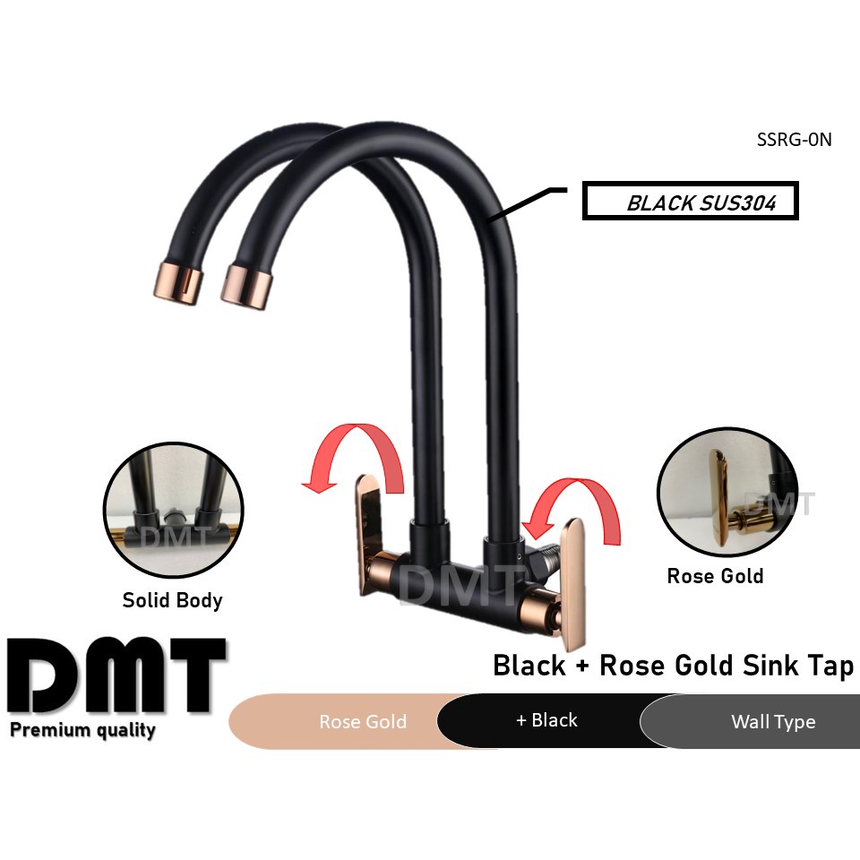 LATINA Rose Gold Black Stainless Steel Double Kitchen Sink Tap, Twins ...