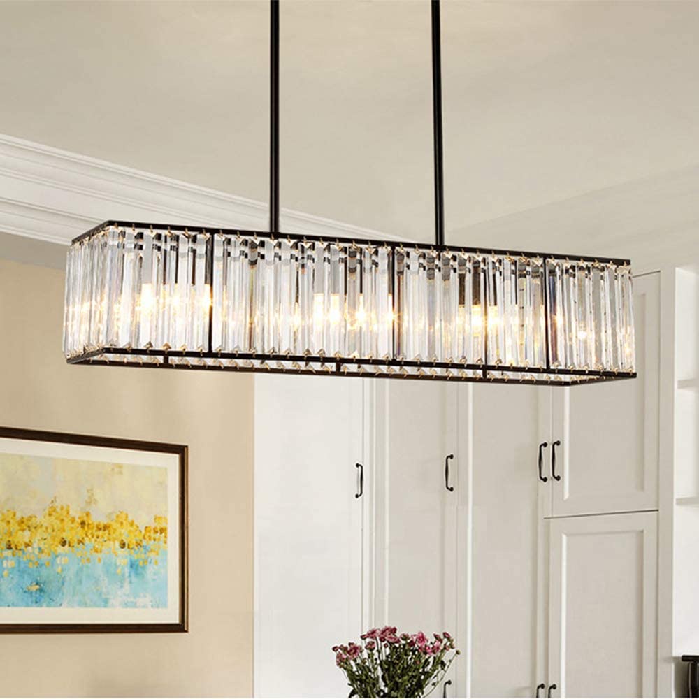 Vintage Rectangular Crystal Chandelier 4 Lights Industrial Kitchen ...