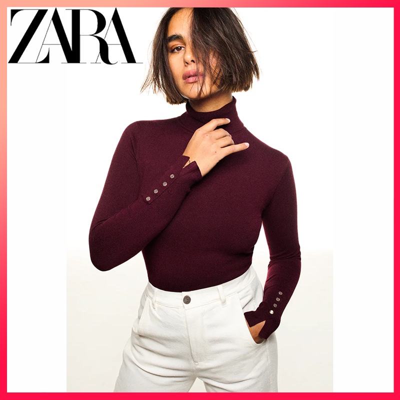ZARA basic high-neck button stand-up collar bottoming sweater | Shopee Malaysia