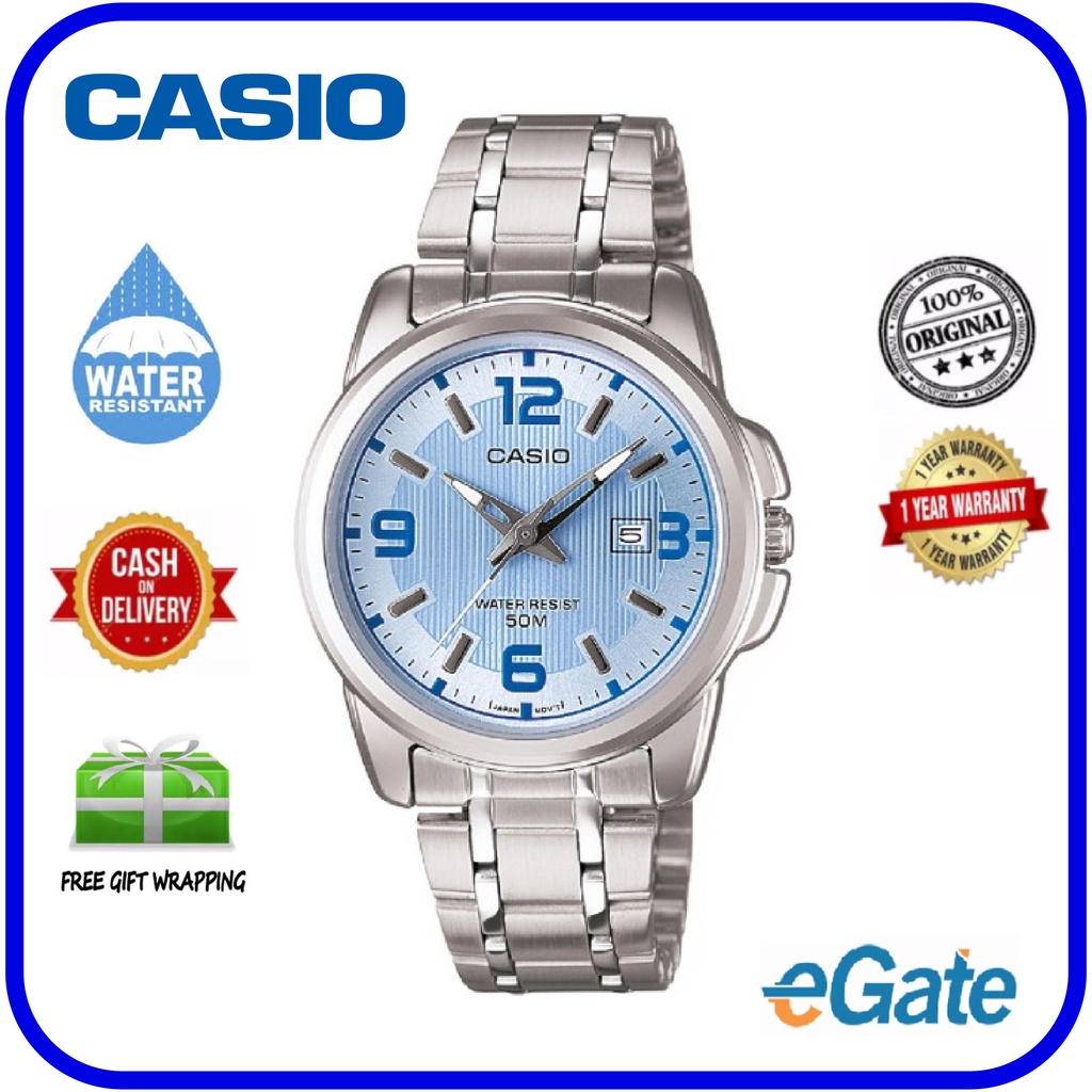 Casio Ltp 1314d 2av Analog Ladies Watch Date Display Light Blue Dial Original Shopee Malaysia