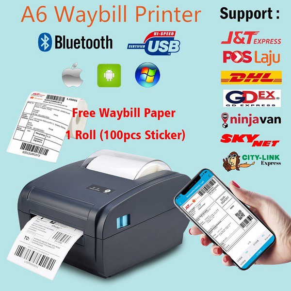 Waybill Printer Thermal AWB A6 PDF Bluetooth USB Pos Laju J&T Barcode ...