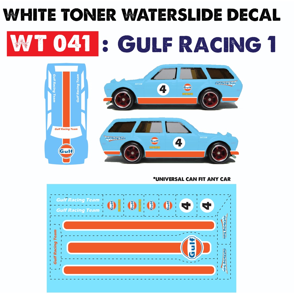 GULF RACING 1 Decals Hotwheels Tomica 1:64 diecast custom white toner ...