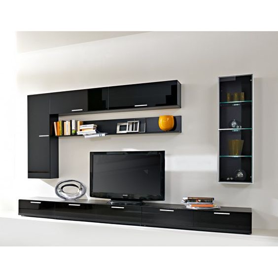 TV Cabinet 8 Ft with High Gloss Laminate Sheet - Black | Shopee Malaysia